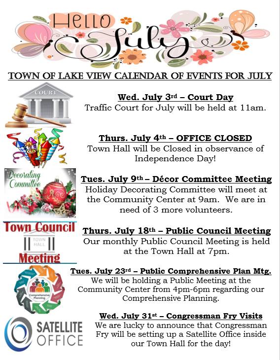 July Calendar of Events – Town of Lake View
